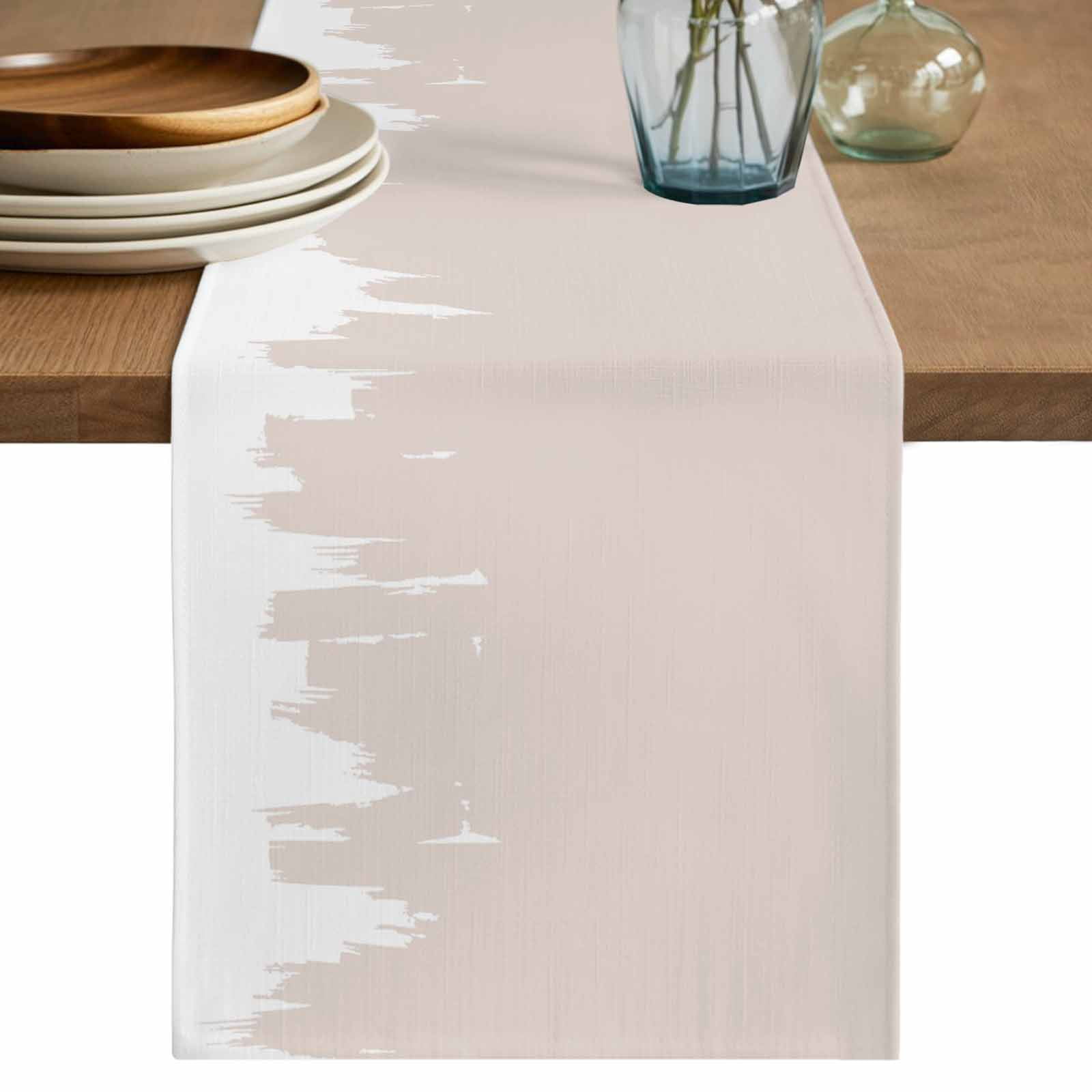 Abstract Cream Beige Table Runner 72 Inches, Modern Minimalist Graffiti ...