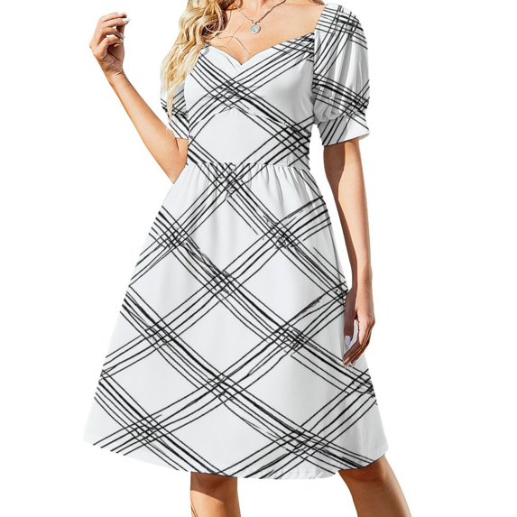 Abstract Crisscross Line Pattern Short Sleeve Dress Clothes Women's ...