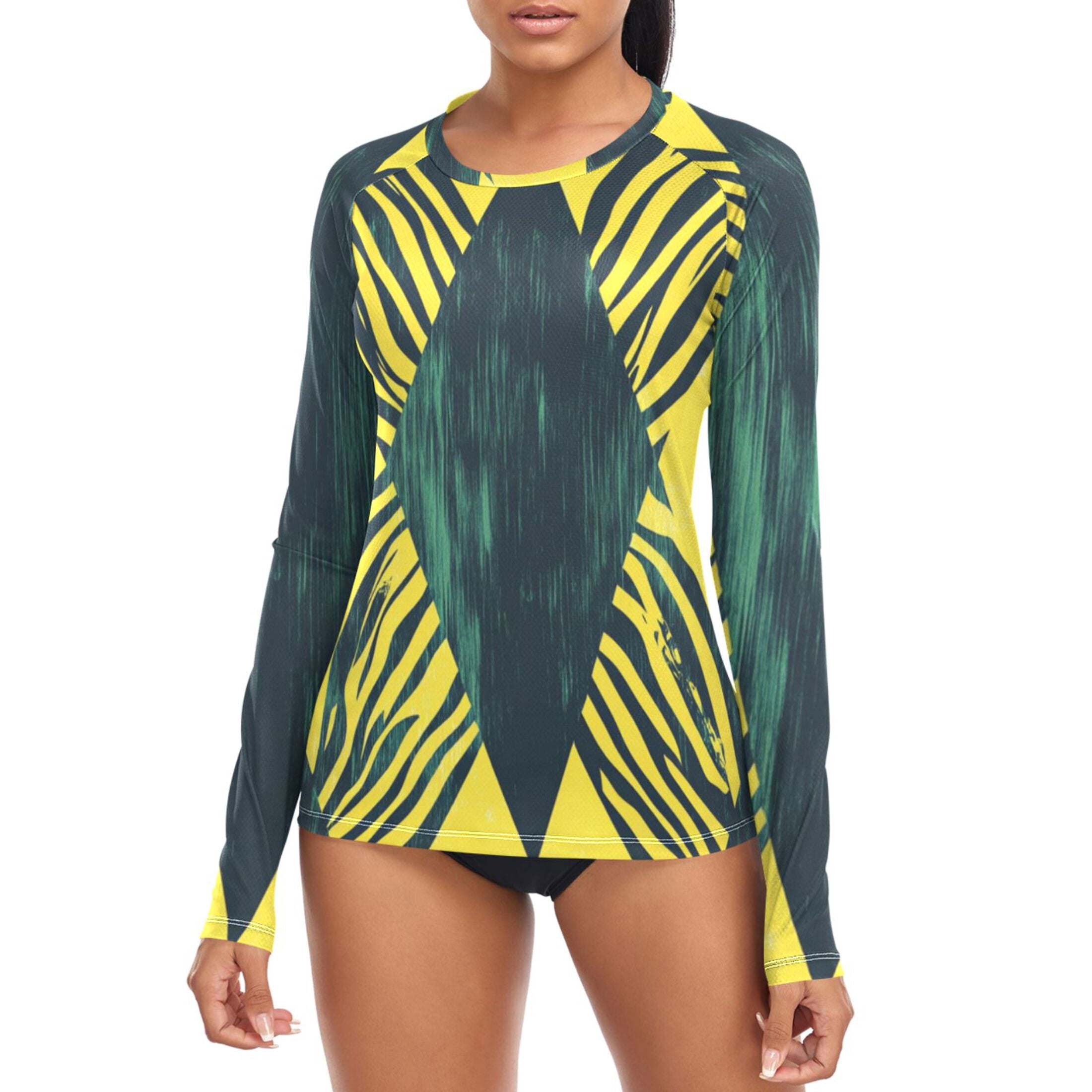 Abstract Cross Lines with Zabra Skin Women's Rash Guard Shirts UPF 50 ...