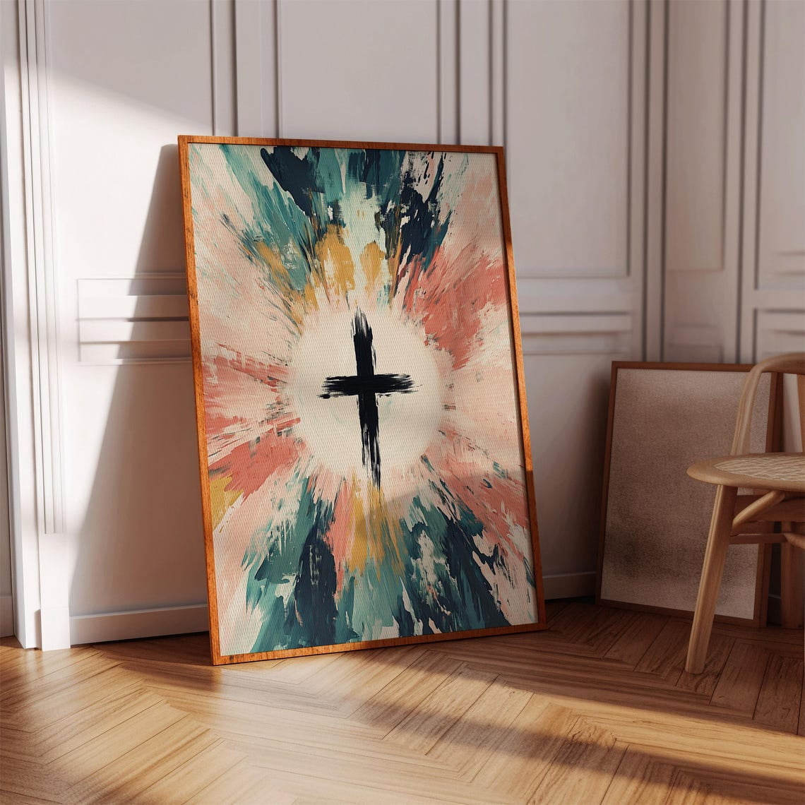 Abstract Cross Radiance Painting Modern Christian Wall Art Vibrant ...
