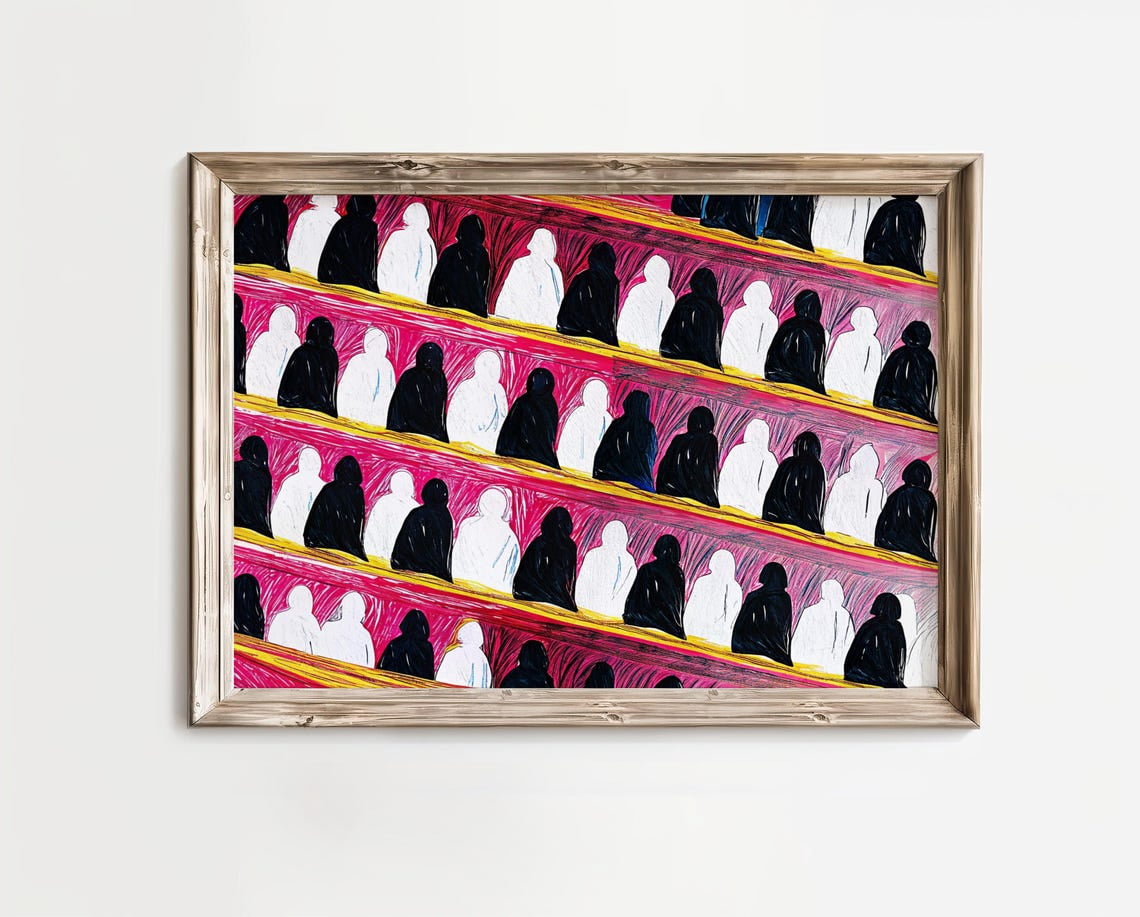 Abstract Crowd Minimalist Pink Yellow Dopamine Decor, Unframed Paper ...