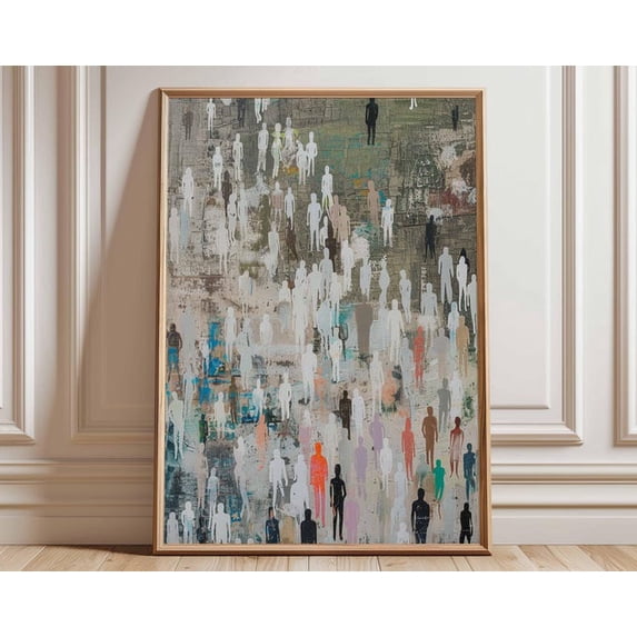 Abstract Crowd Modern People Contemporary Figurative Wall Art Print ...