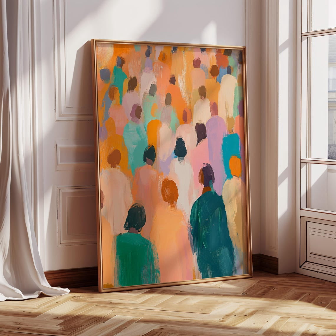 Abstract Crowd Movement Art Print, Colorful Expressionist Painting ...