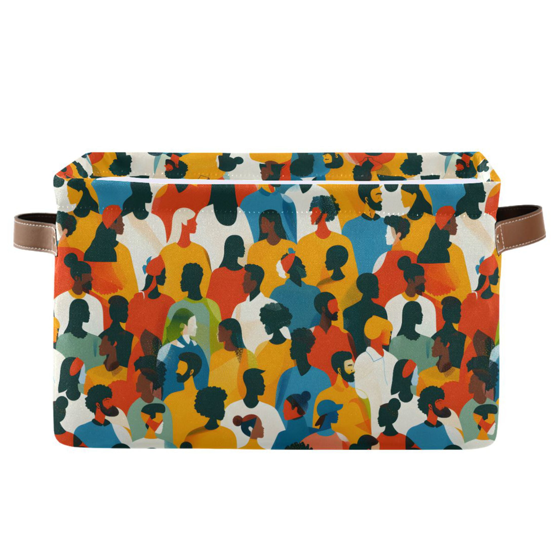 Abstract Crowd Storage Bins with Handle Fabric Organizer Basket ...