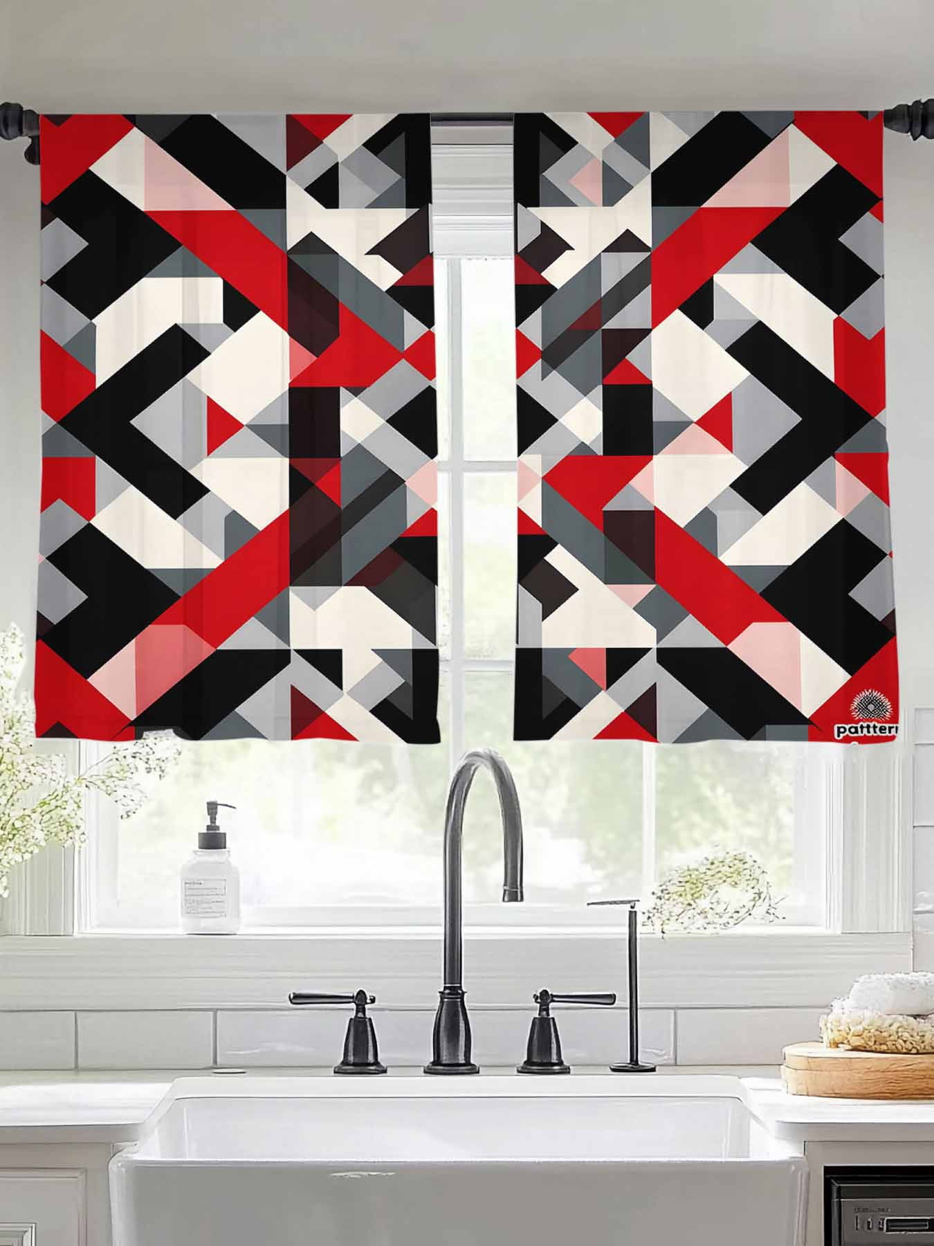 Abstract Crystal Effect Sheer Curtains 54 Inches Long 2 Panels Red ...