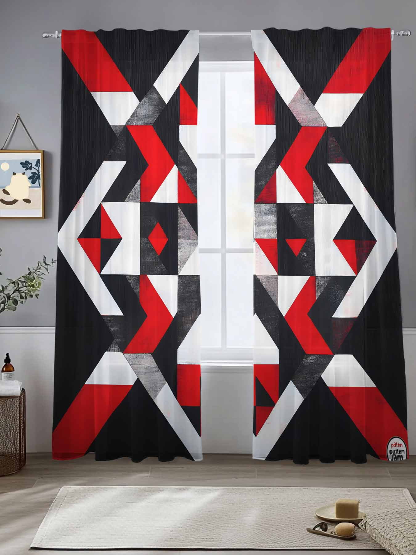Abstract Crystal Effect Sheer Curtains 84 Inches Long 2 Panels Black ...