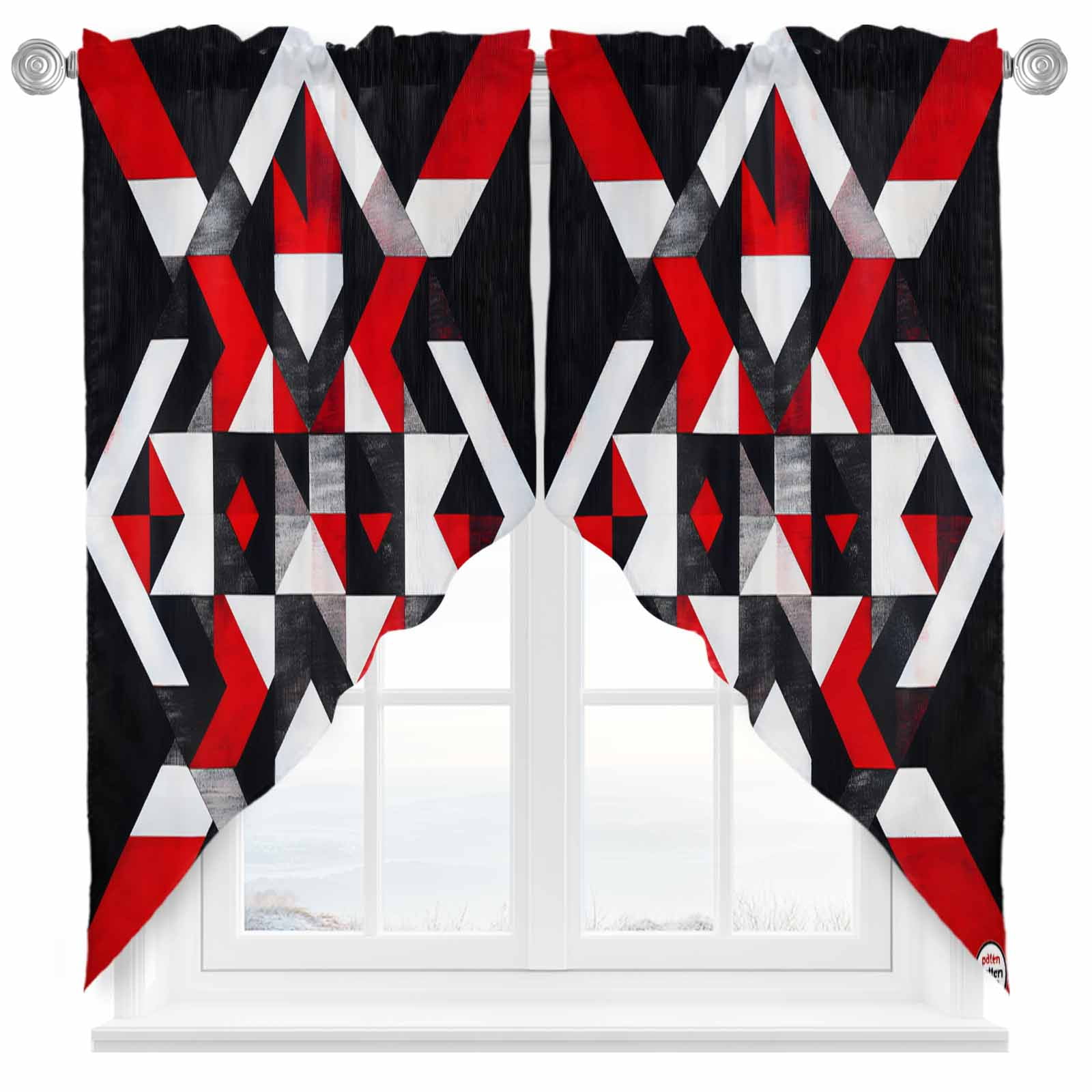 Abstract Crystal Effect Swag Curtain Valance for Windows, Black Red ...