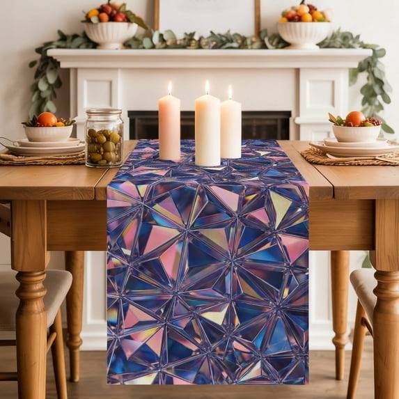 Abstract Crystalline Shards Dining Table Runner, Modern Purple Pink ...