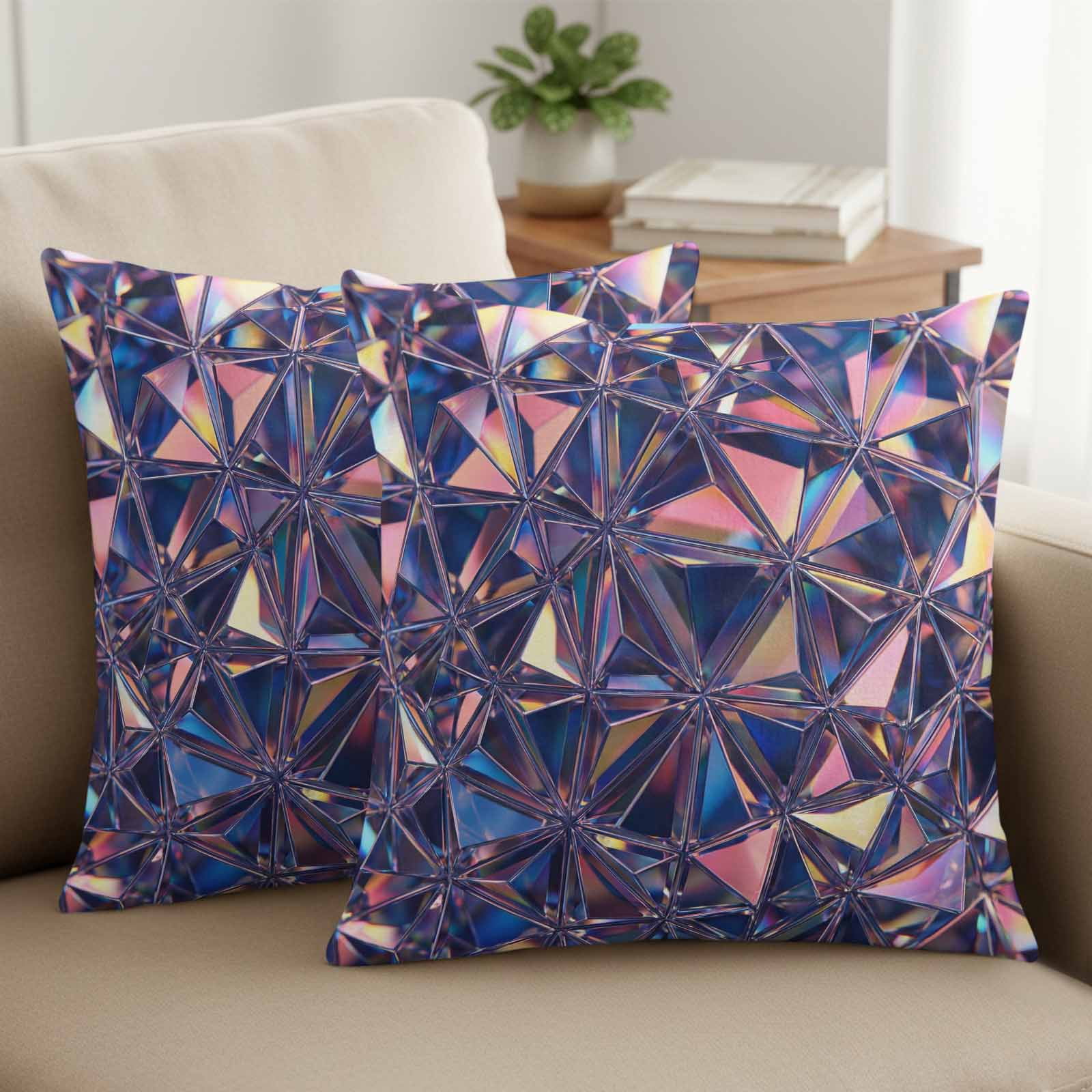 Abstract Crystalline Shards Pillow Covers Set of 2, Modern Purple Pink ...