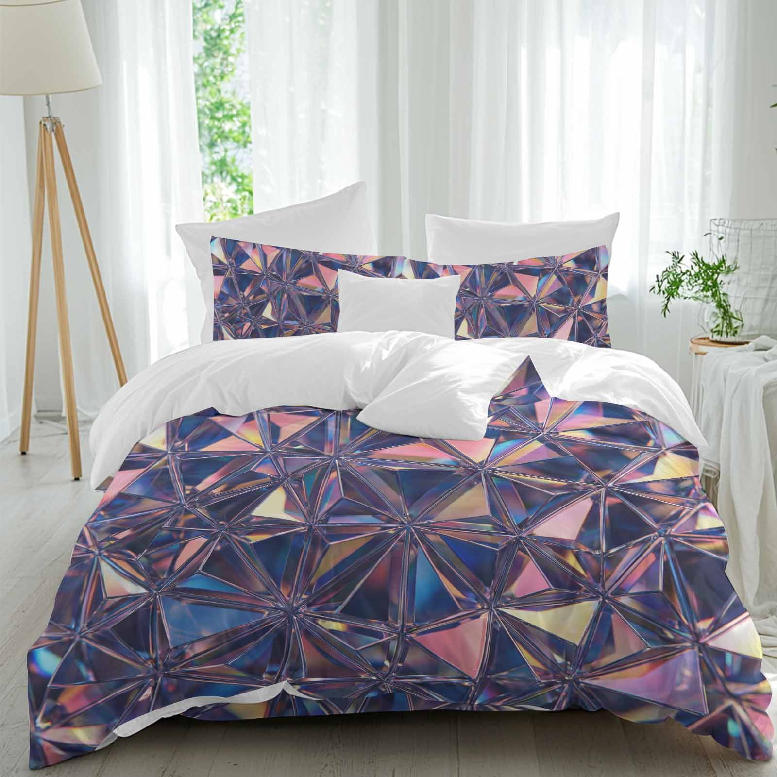 Abstract Crystalline Shards Queen Duvet Cover Set, Modern Purple Pink ...