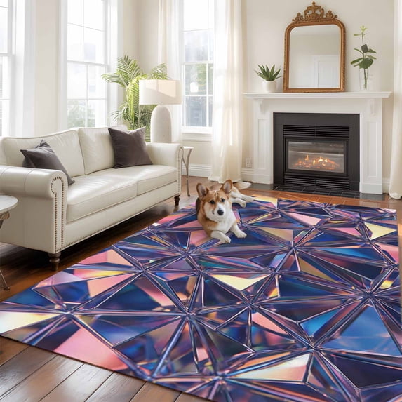 Abstract Crystalline Shards Washable Area Rug 5x8 Modern Purple Pink ...