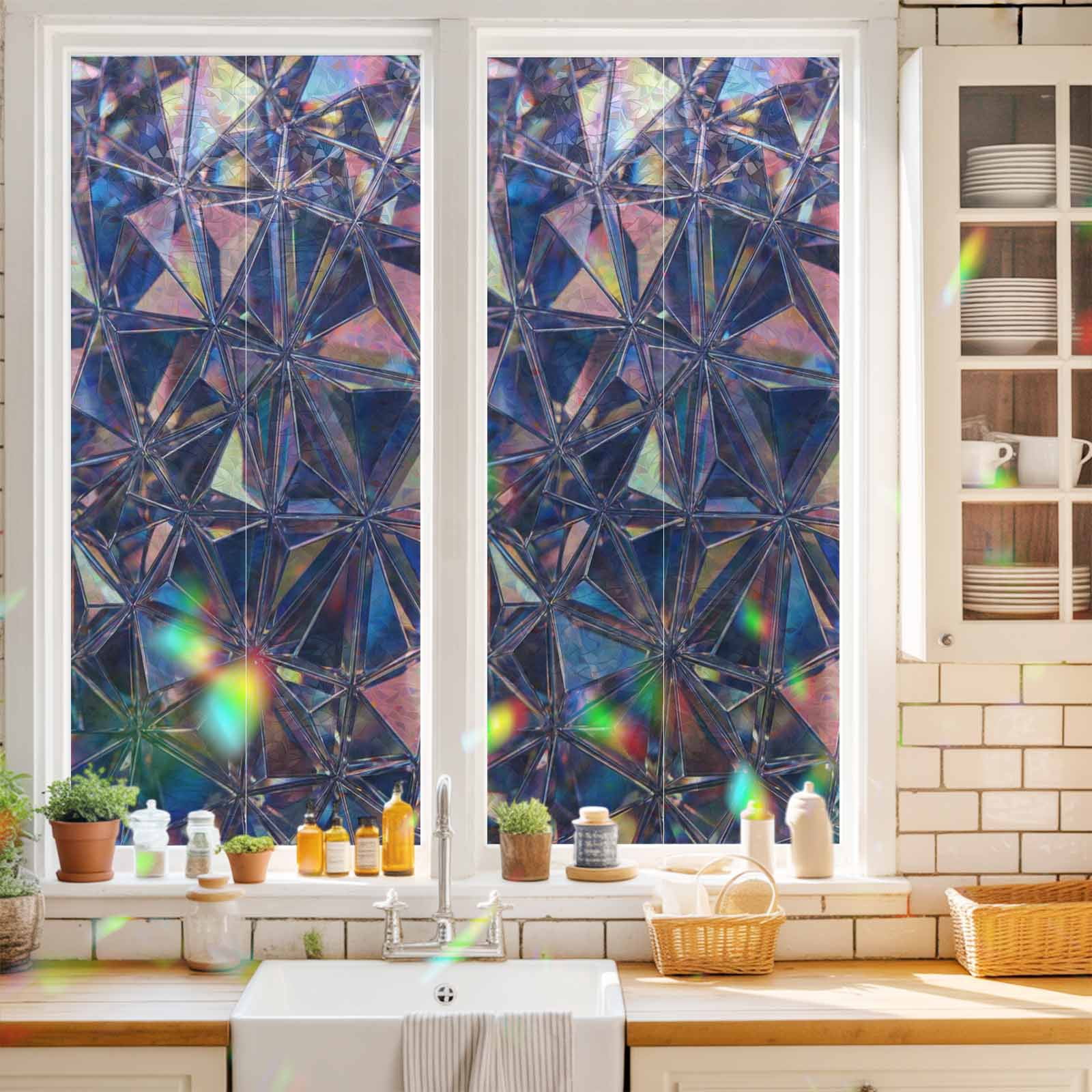 Abstract Crystalline Shards Window Privacy Film Modern Purple Pink Blue ...