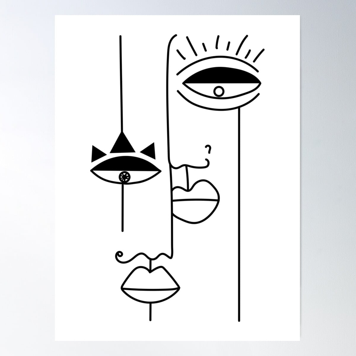 Abstract Cubism Faces Poster Wall Art, Modern Wall Decor For Living ...