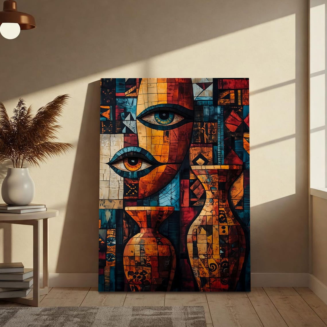 Abstract Cubism Poster Geometric Face And Vase, Mid-Century Modern Art ...