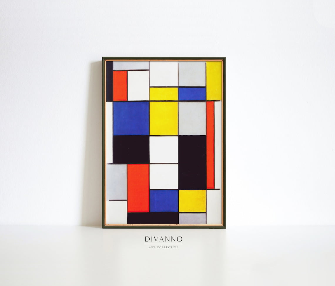 Abstract Cubist Composition Print, Geometric Lines Wall Art, Mondrian ...