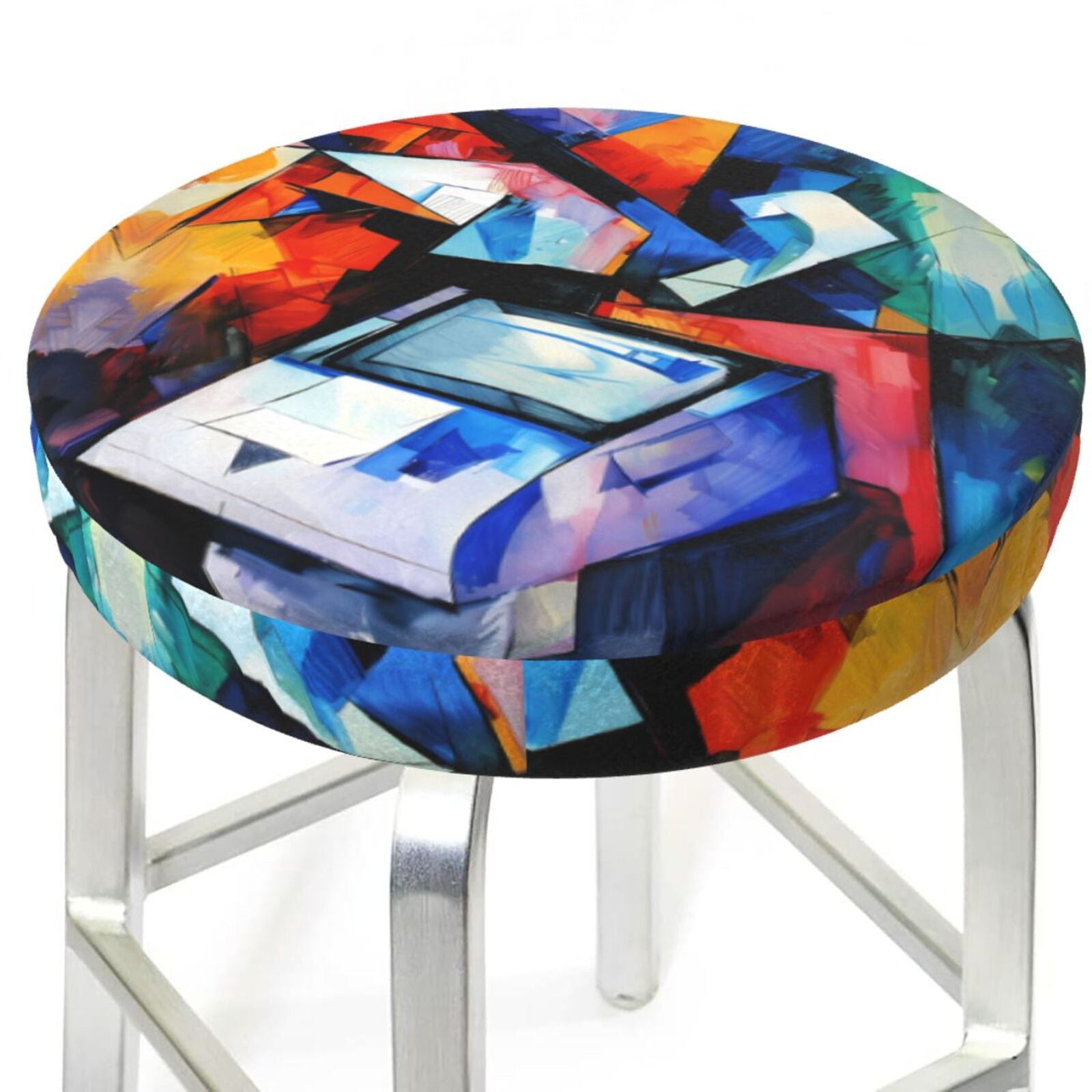 Abstract Cubist Printer Stool Covers Round - Bar Stool Covers, Round ...