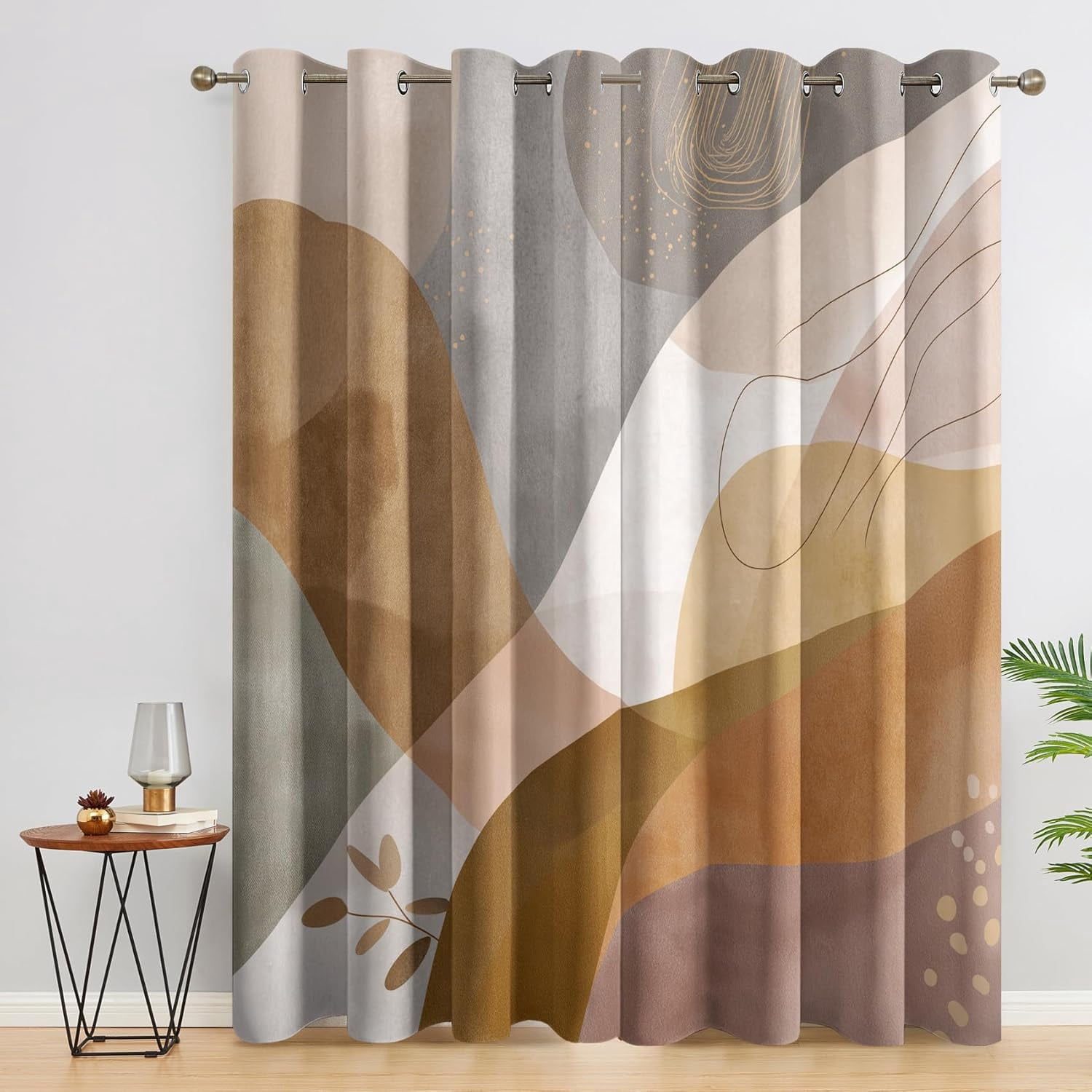 Abstract Curtains 2 Panel Set, Modern Nordic Boho Geometric Printed ...