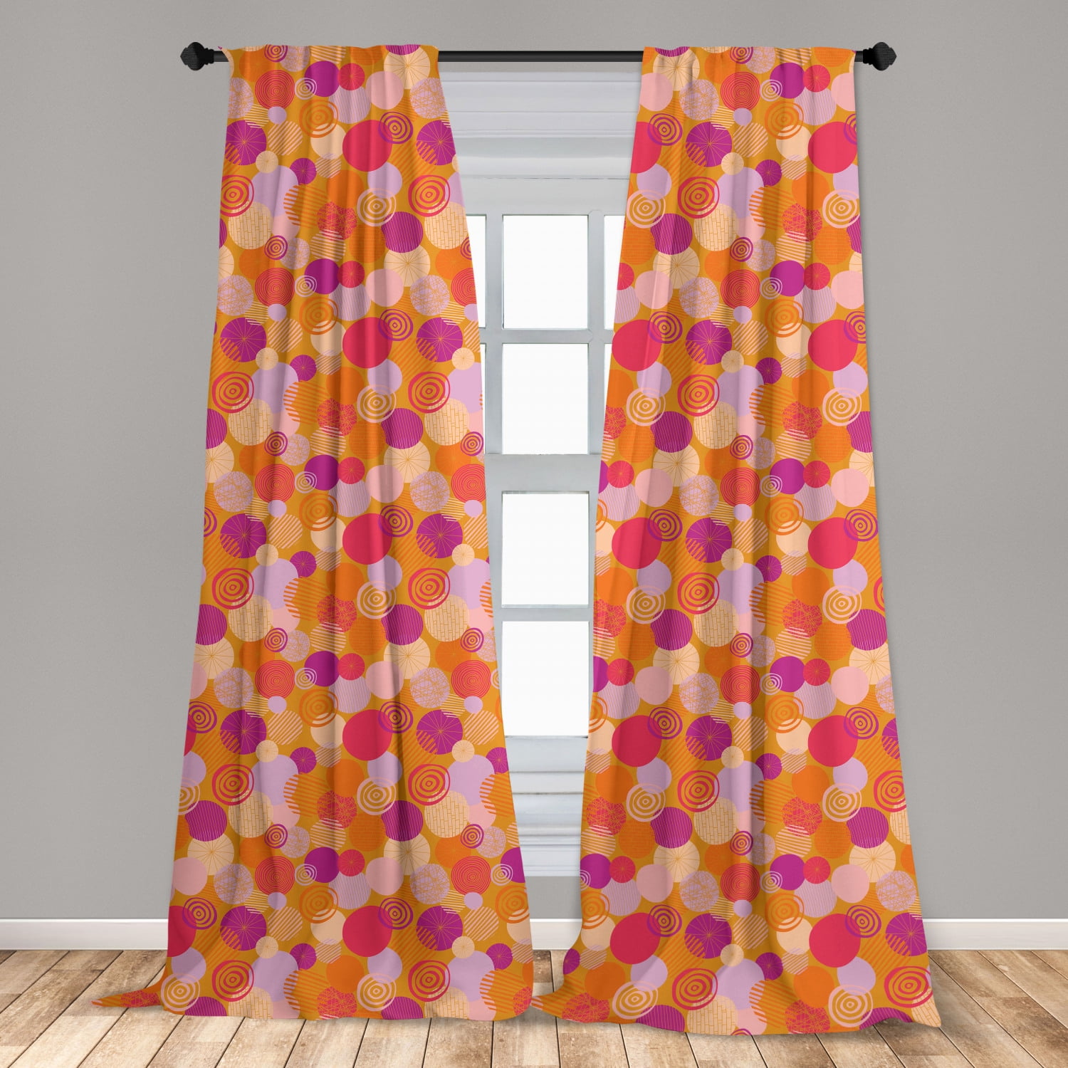 Abstract Curtains 2 Panels Set, Colorful Circles Oval Shaped Rounds ...