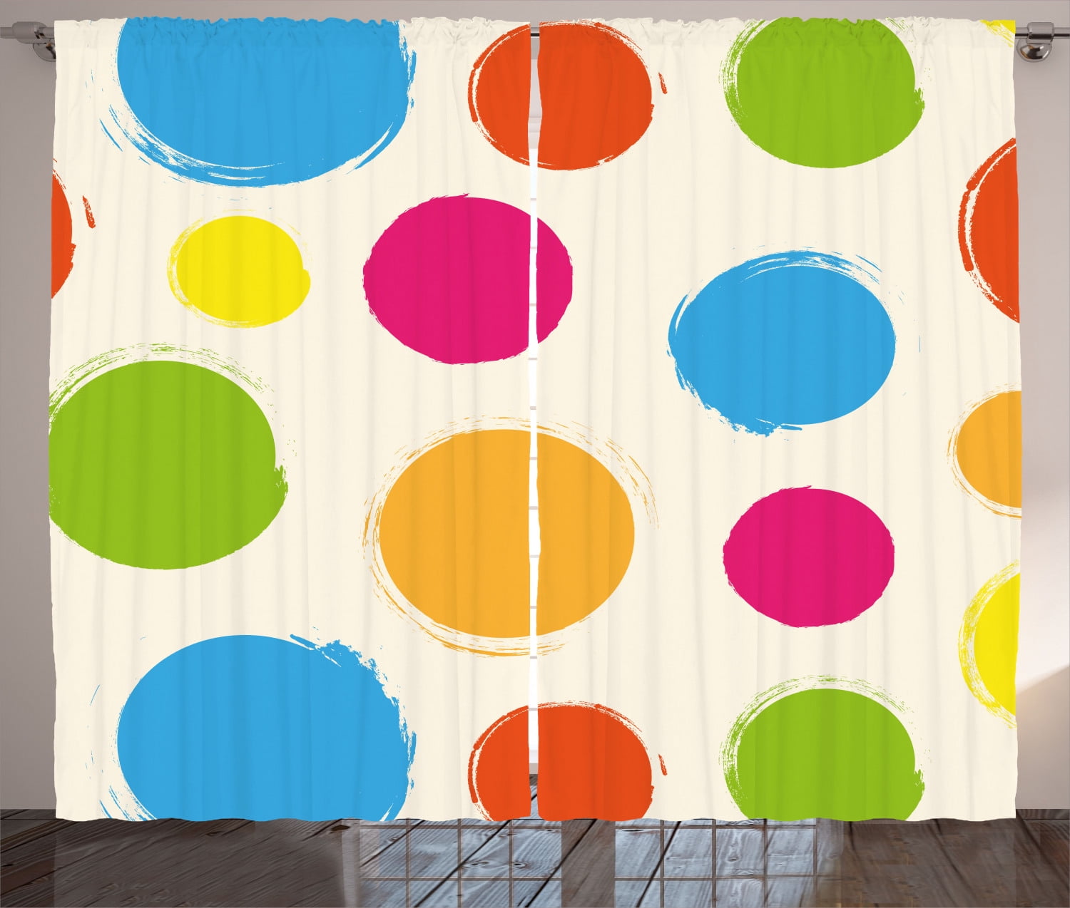 Ambesonne Abstract Curtains 2 Panel Set, Colorful Round Forms, 108" x ...