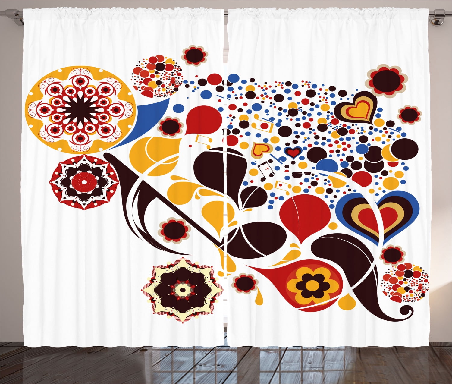 Abstract Curtains 2 Panels Set, Colorful Graphic Design of Floral ...