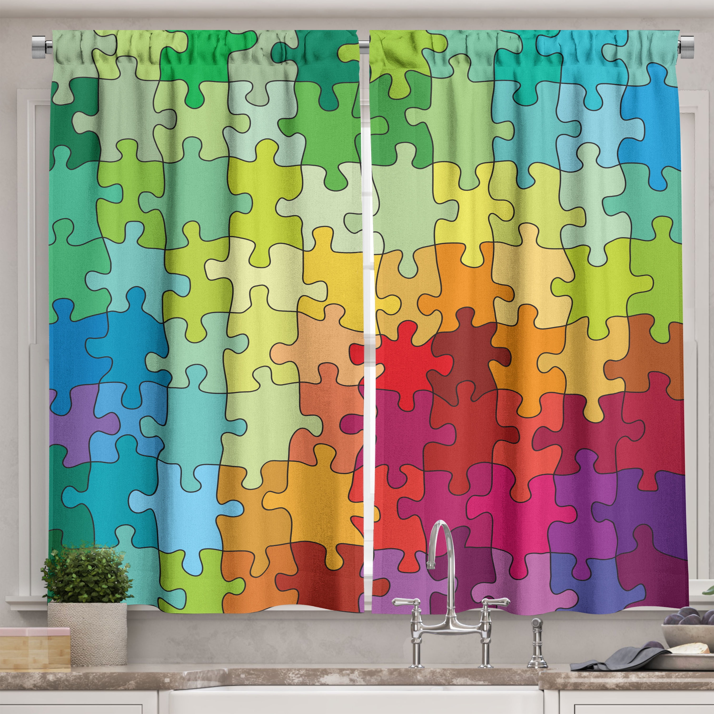 Ambesonne Abstract Kitchen Curtains, Colored Hobby Game, 55"x39 ...