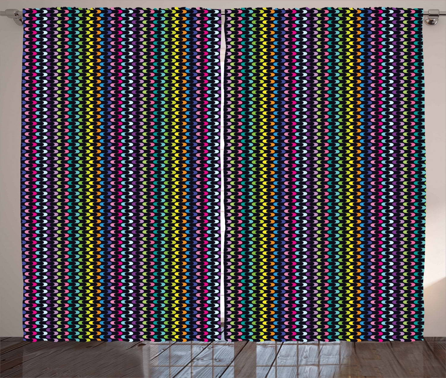 Ambesonne Abstract Curtains 2 Panel Set, Curved Stripes Design, 108" x ...