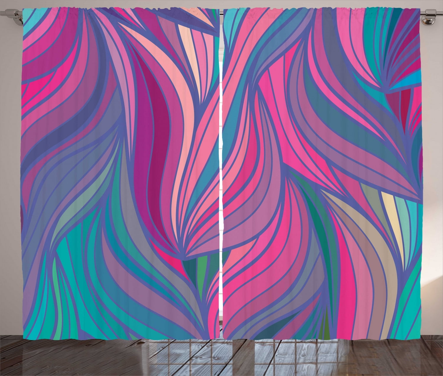 Ambesonne Abstract Curtains 2 Panel Set, Curved Stripe Pattern Wavy ...