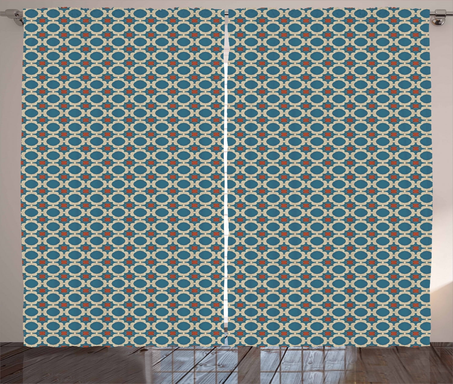 Ambesonne Abstract Curtains 2 Panel Set, Round Shapes Squares, 108" x ...