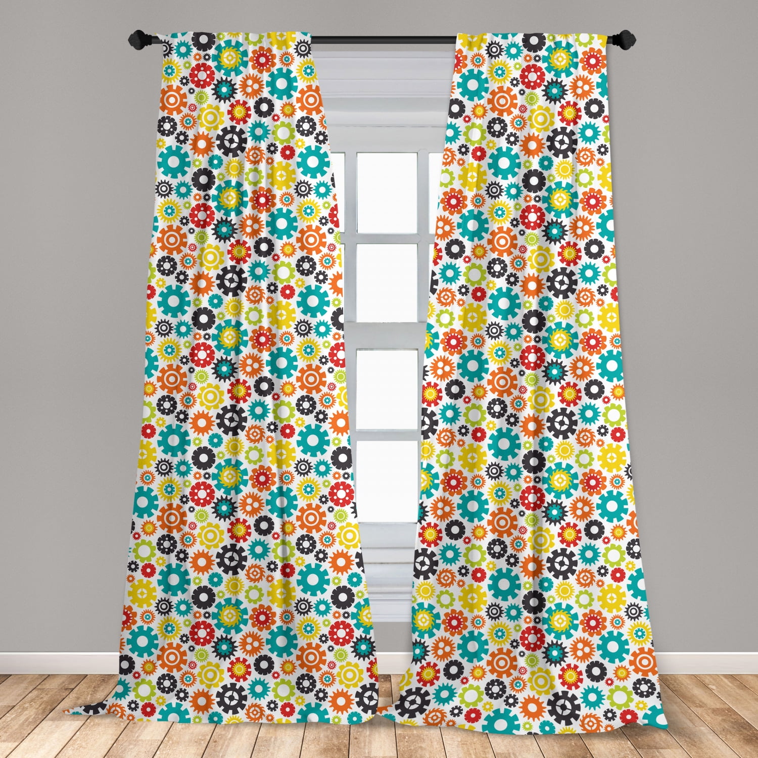 Abstract Curtains 2 Panels Set, Mechanical Engineering Themed ...