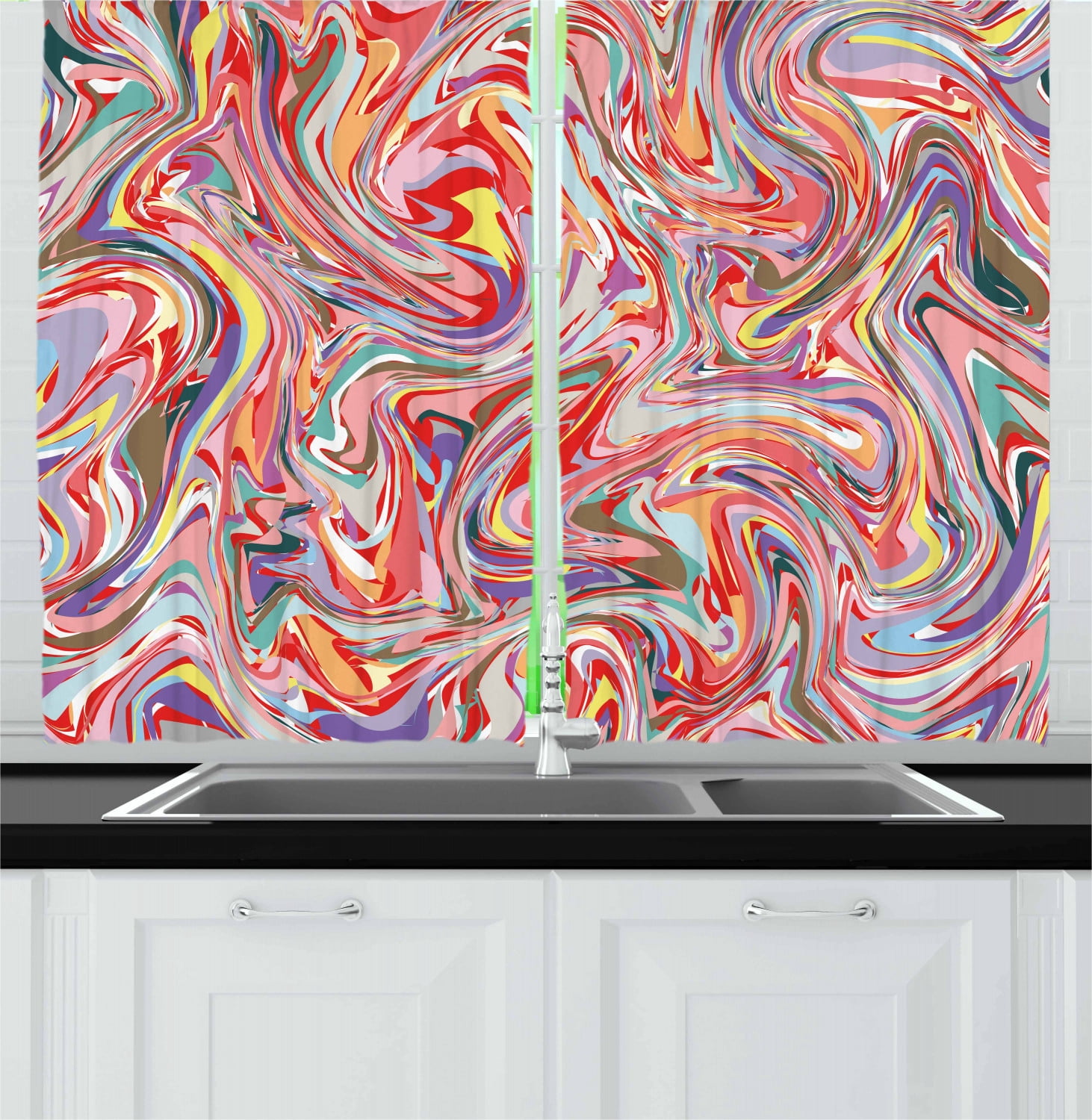 Abstract Curtains 2 Panels Set, Mix of Colors Messy Dirty Look Flow ...
