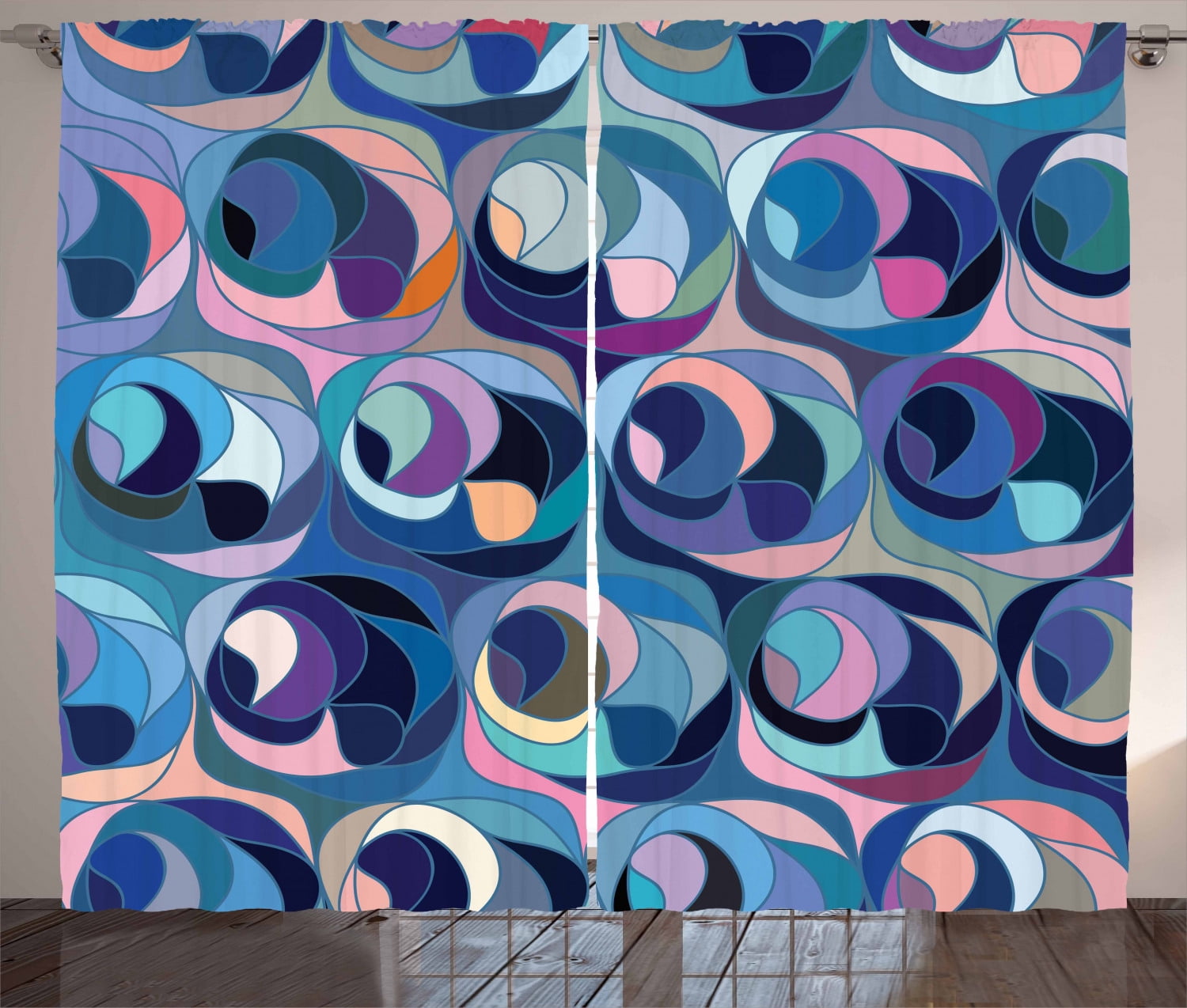 Ambesonne Abstract Curtains 2 Panel Set, Motley Retro Curvy Shapes, 108 ...