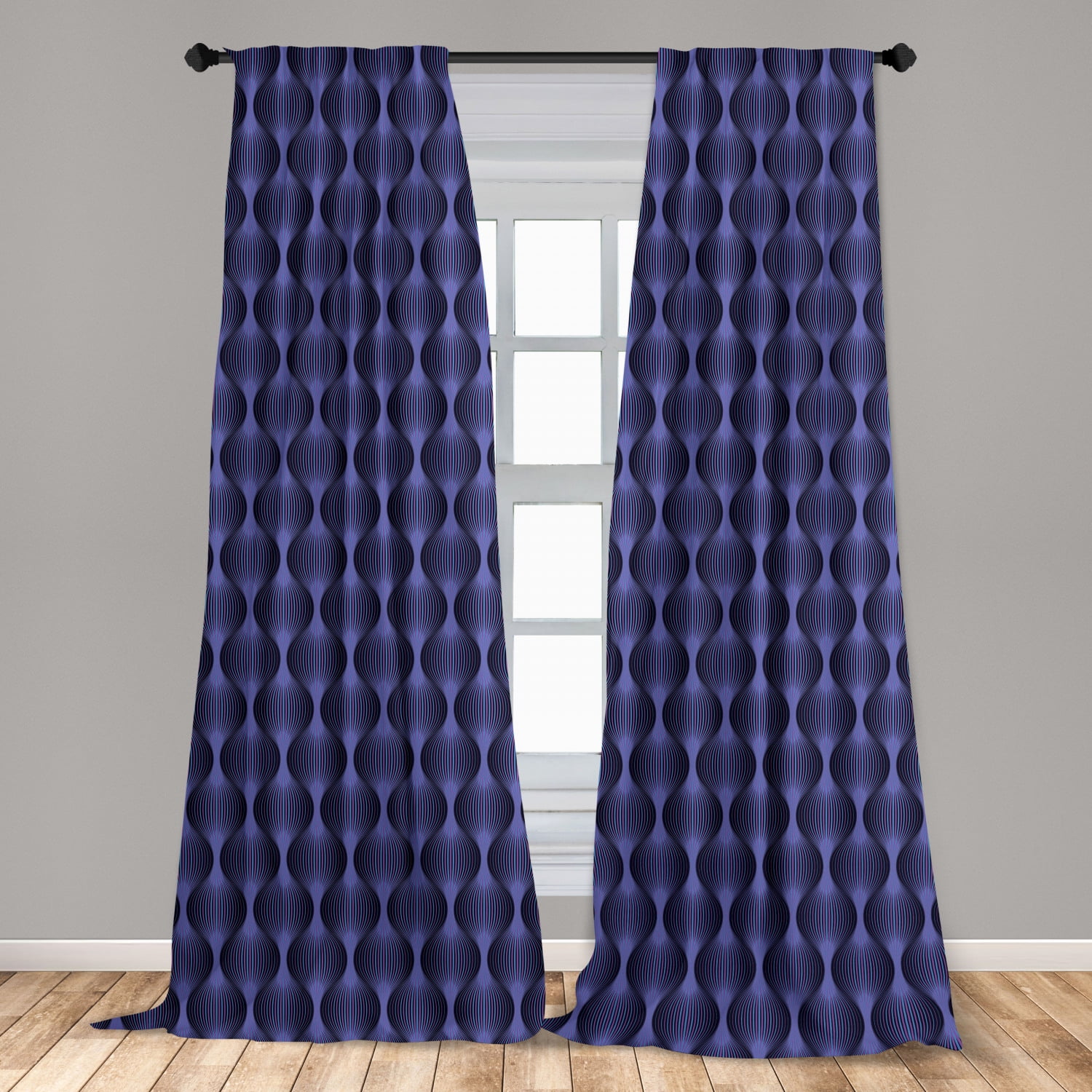 Abstract Curtains 2 Panels Set, Neon Look Circular Grids Optical ...