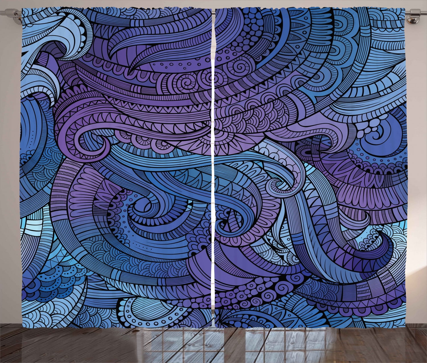 Ambesonne Abstract Curtains 2 Panel Set, Ocean Inspired Paisley, 108" x ...