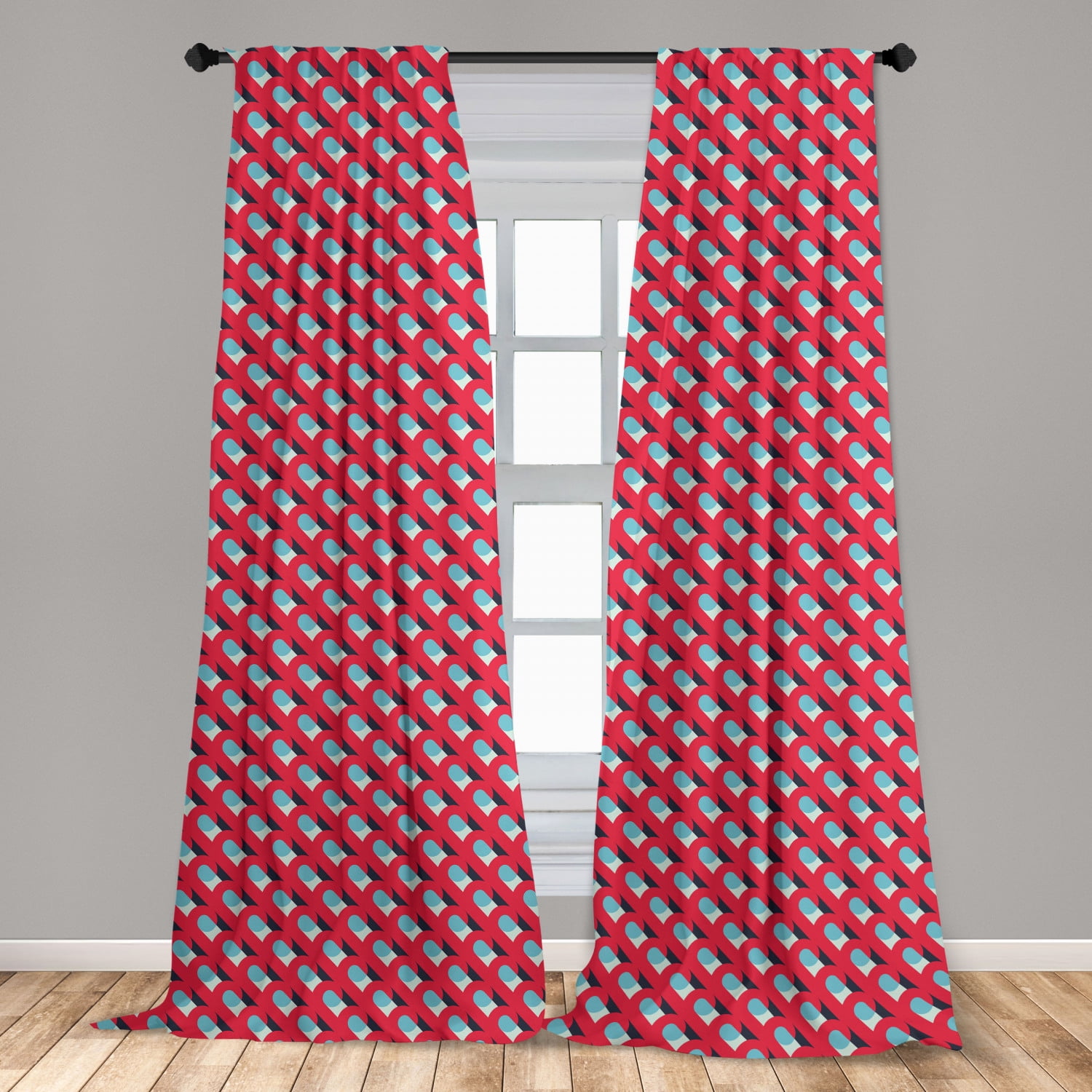 Abstract Curtains 2 Panels Set, Pattern in Retro Style with Simple ...