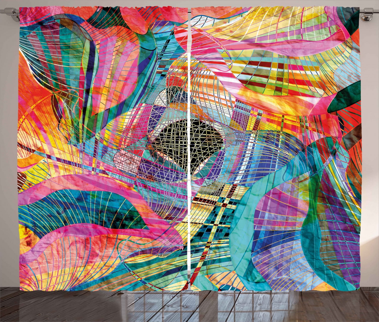 Ambesonne Abstract Curtains 2 Panel Set, Retro Graphic, 108" x 90 ...