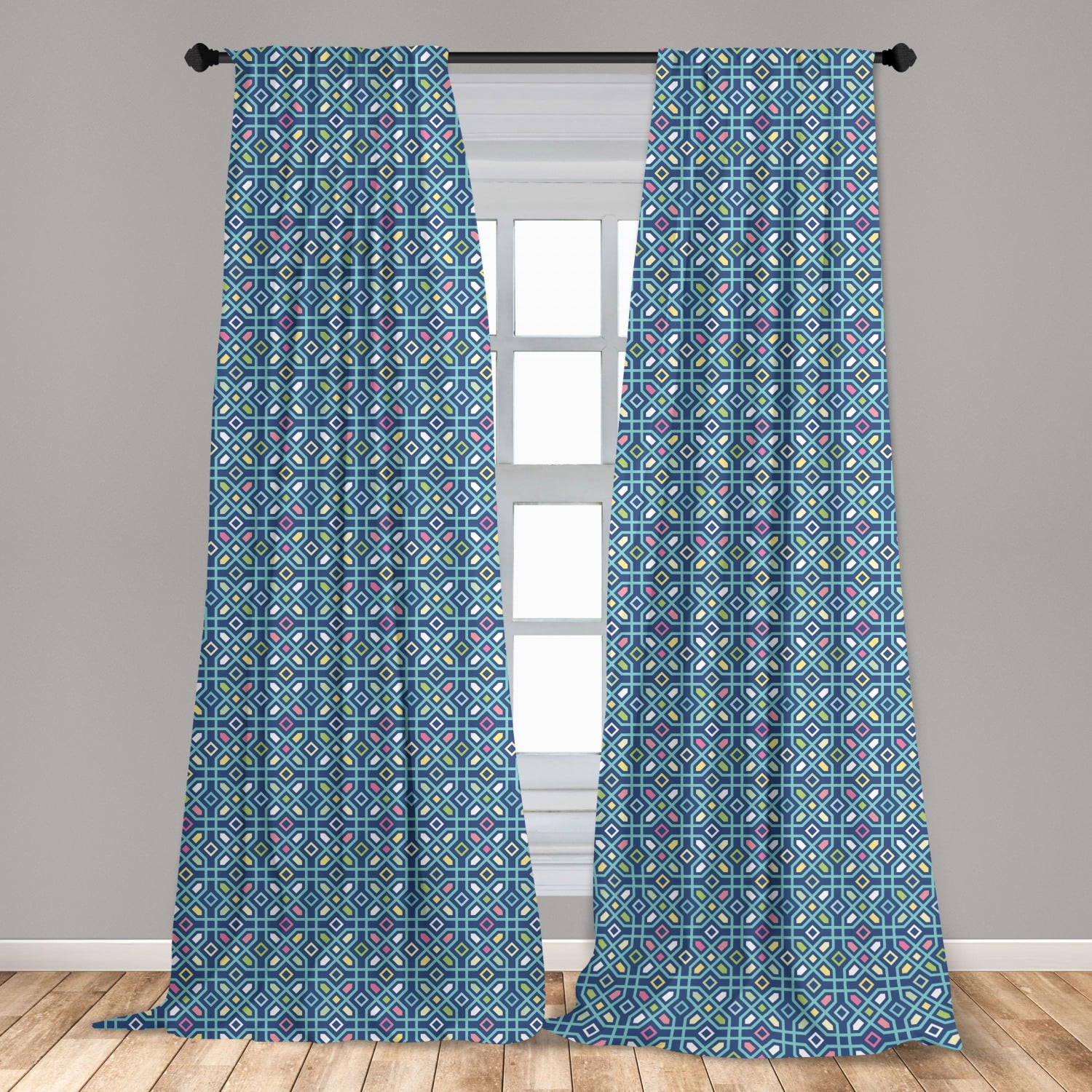 Abstract Curtains 2 Panels Set, Vibrant Mosaic Tiles Geometric Forms ...