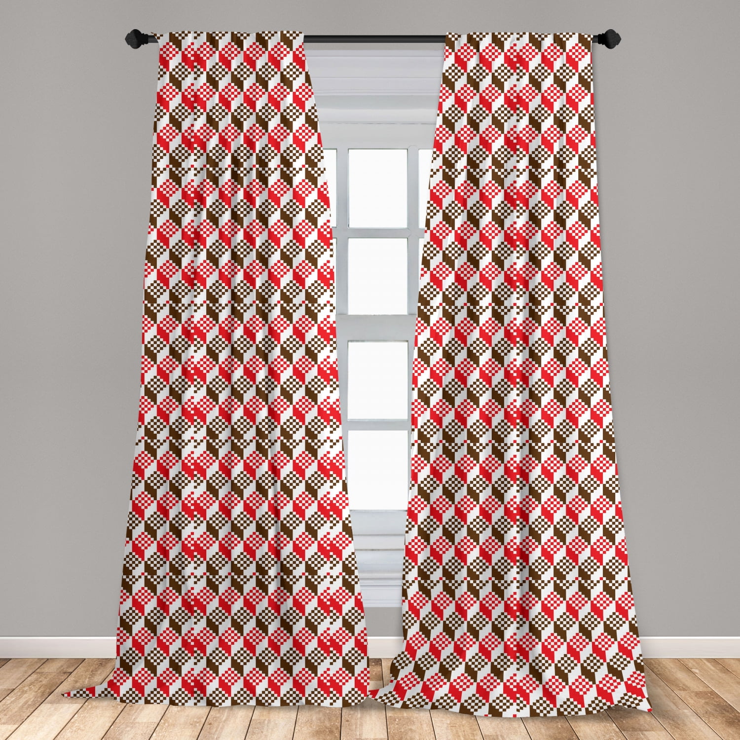 Abstract Curtains 2 Panels Set Vintage Dimension Background Geometric