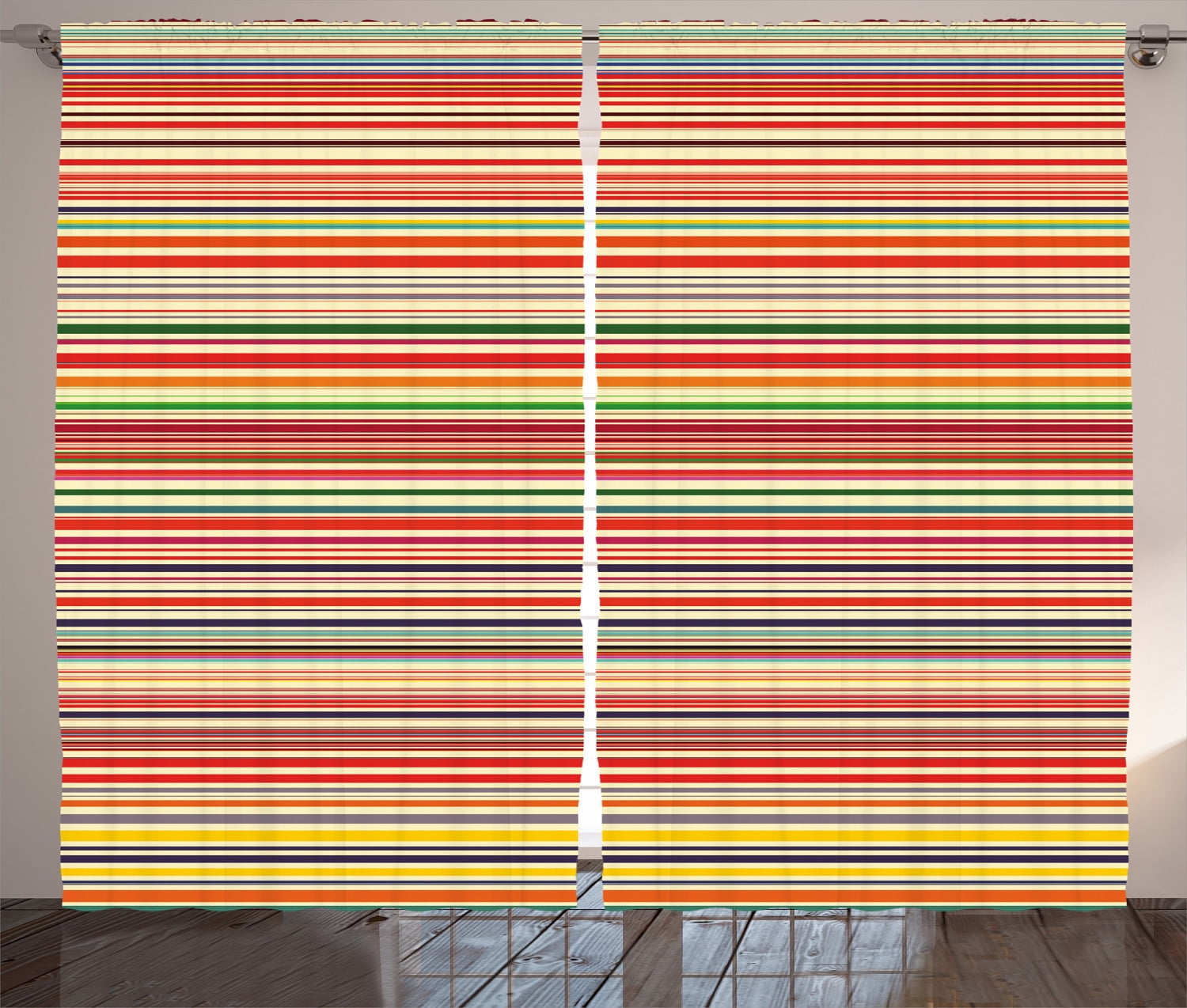 Ambesonne Colorful Curtains 2 Panel Set, Horizontal Stripes, 108" x 63 ...