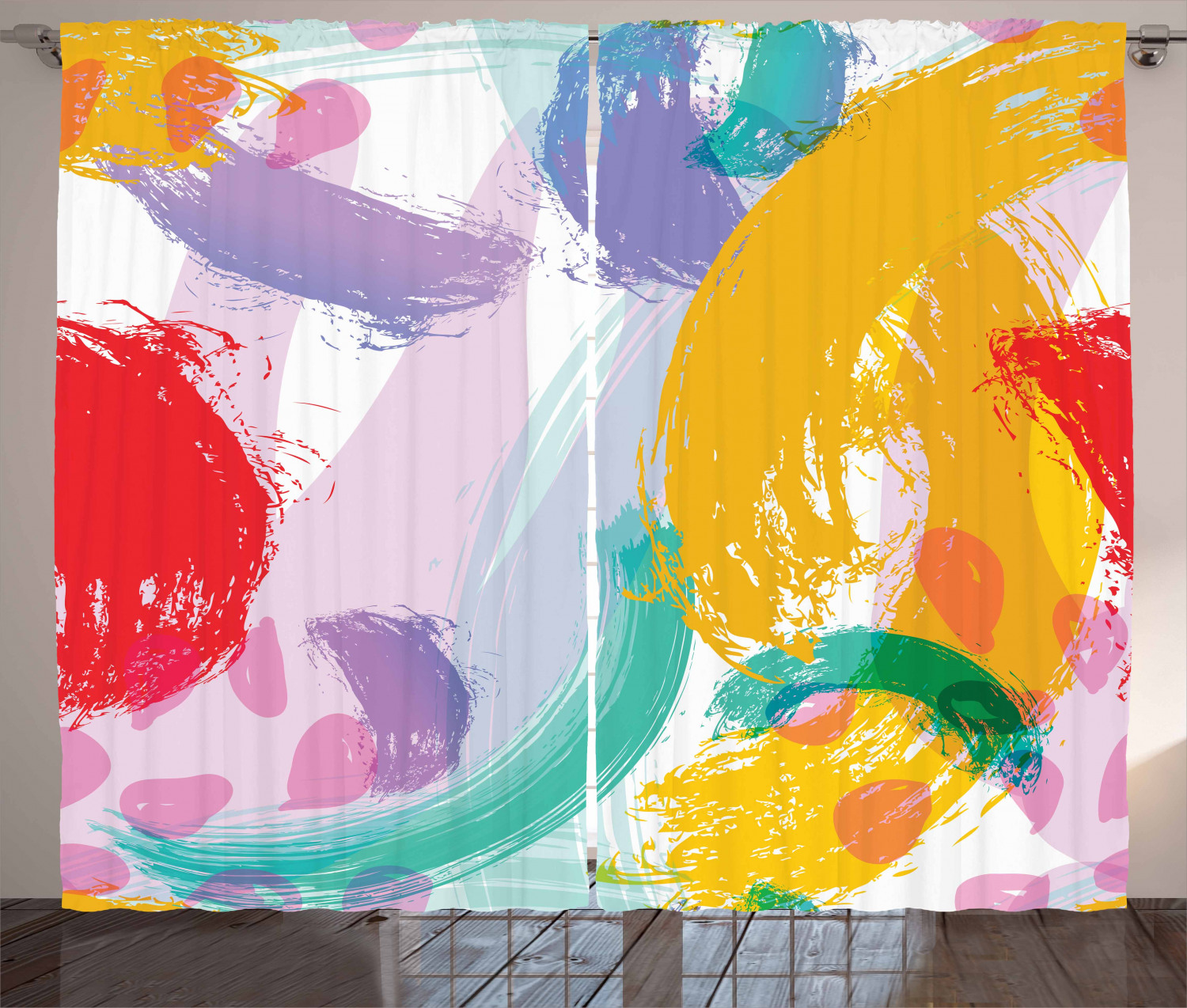 Abstract Curtains 2 Panels Set, Watercolor Style Brush Strokes Pattern ...