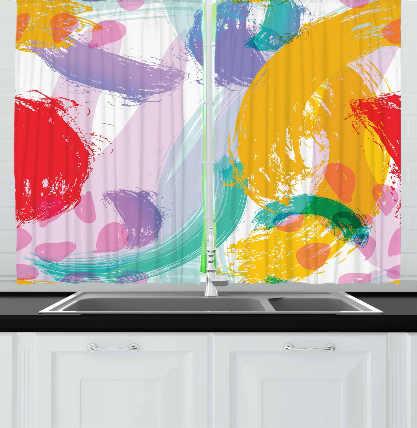 Abstract Curtains 2 Panels Set, Watercolor Style Brush Strokes Pattern ...