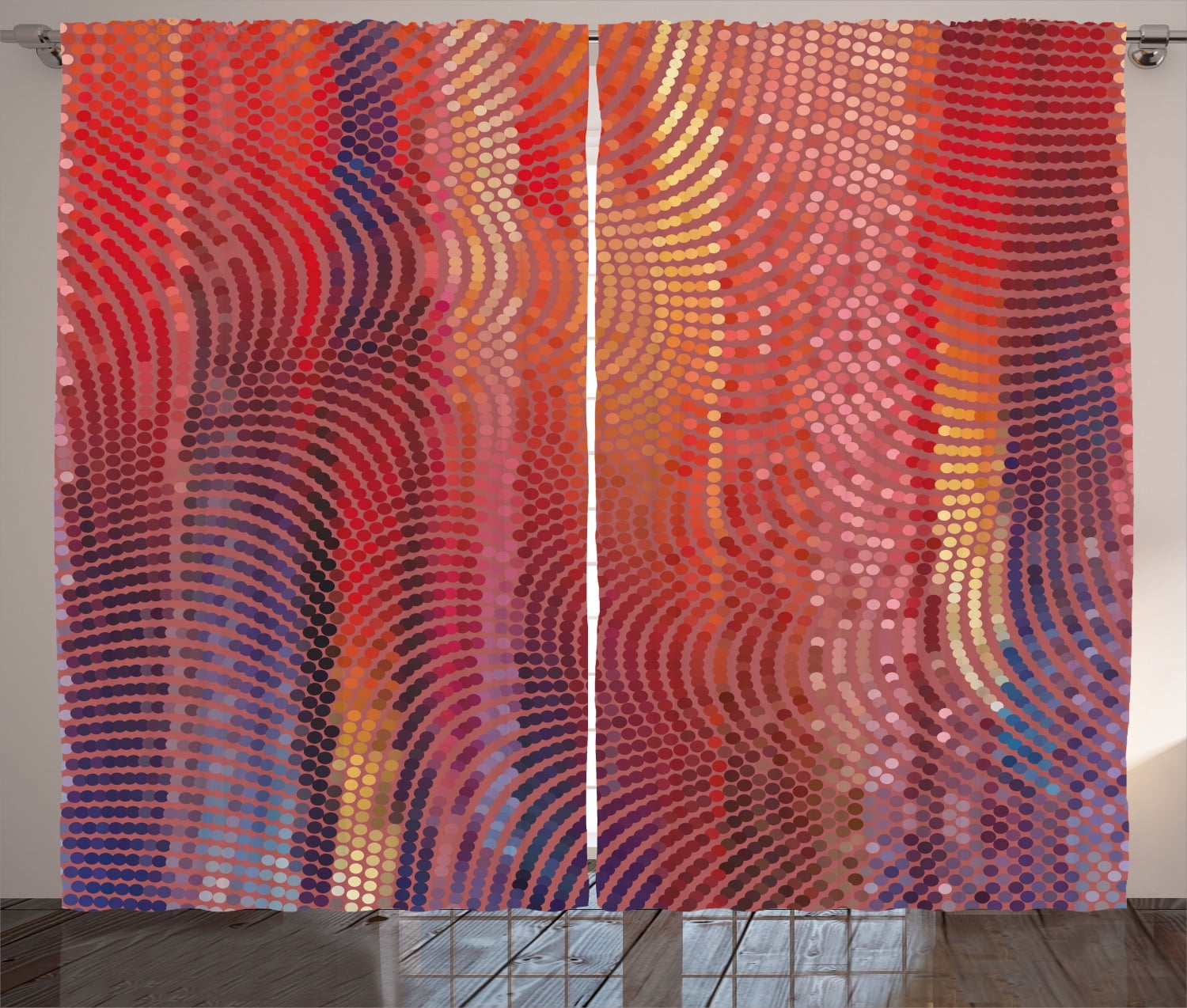 Ambesonne Abstract Curtains 2 Panel Set, Wavy Mosaic Pixelated, 108" x ...