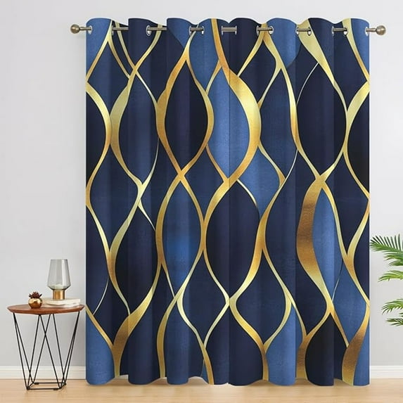 Abstract Curtains - Abstract Curtains, Blue Gold Window Curtains ...