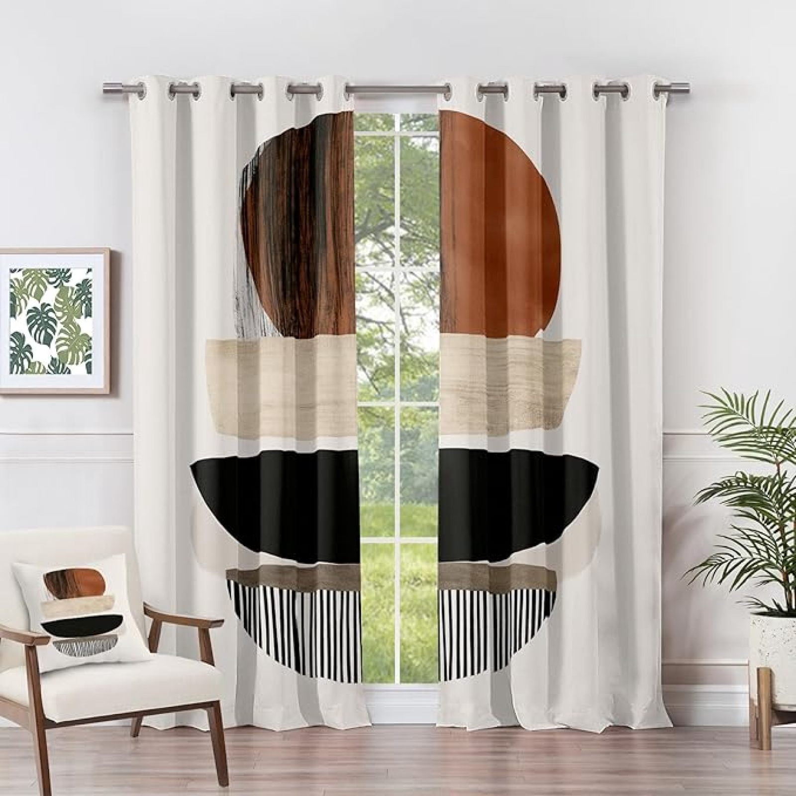 Abstract Curtains, Boho Mid Century Modern Geometric Patterned Blackout ...