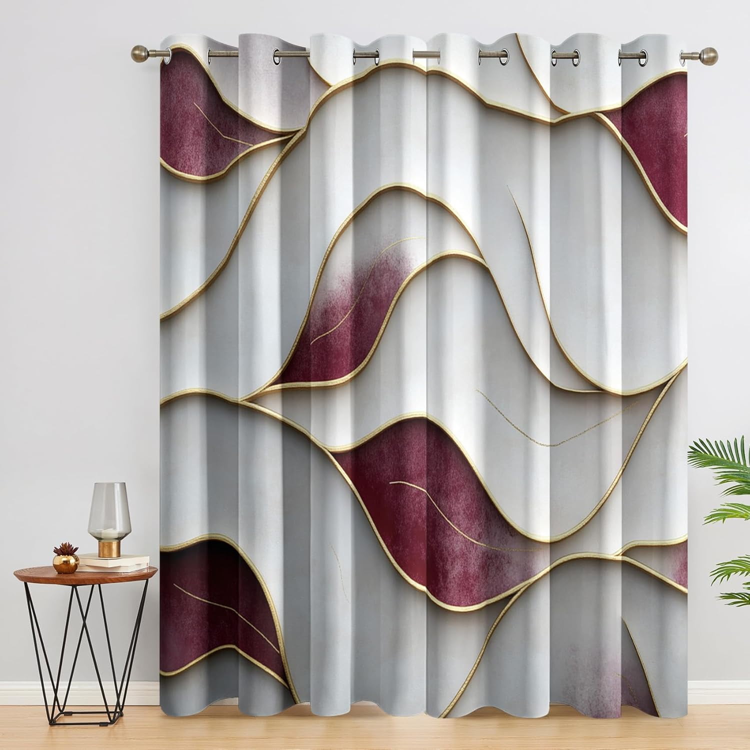 Abstract Curtains For Living Room - Abstract Leaf Curtains, Geometric ...