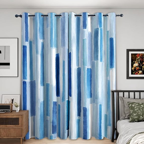 Abstract Curtains for Living Room, Blue Modern Pattern Design Blackout ...