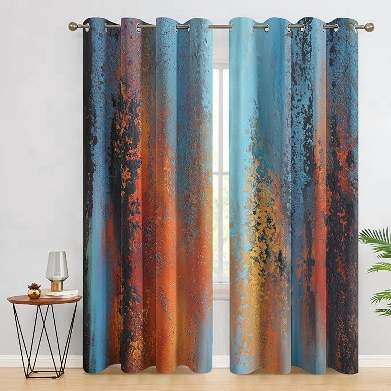 Abstract Curtains for Living Room, Blue Orange Modern Art Pattern ...