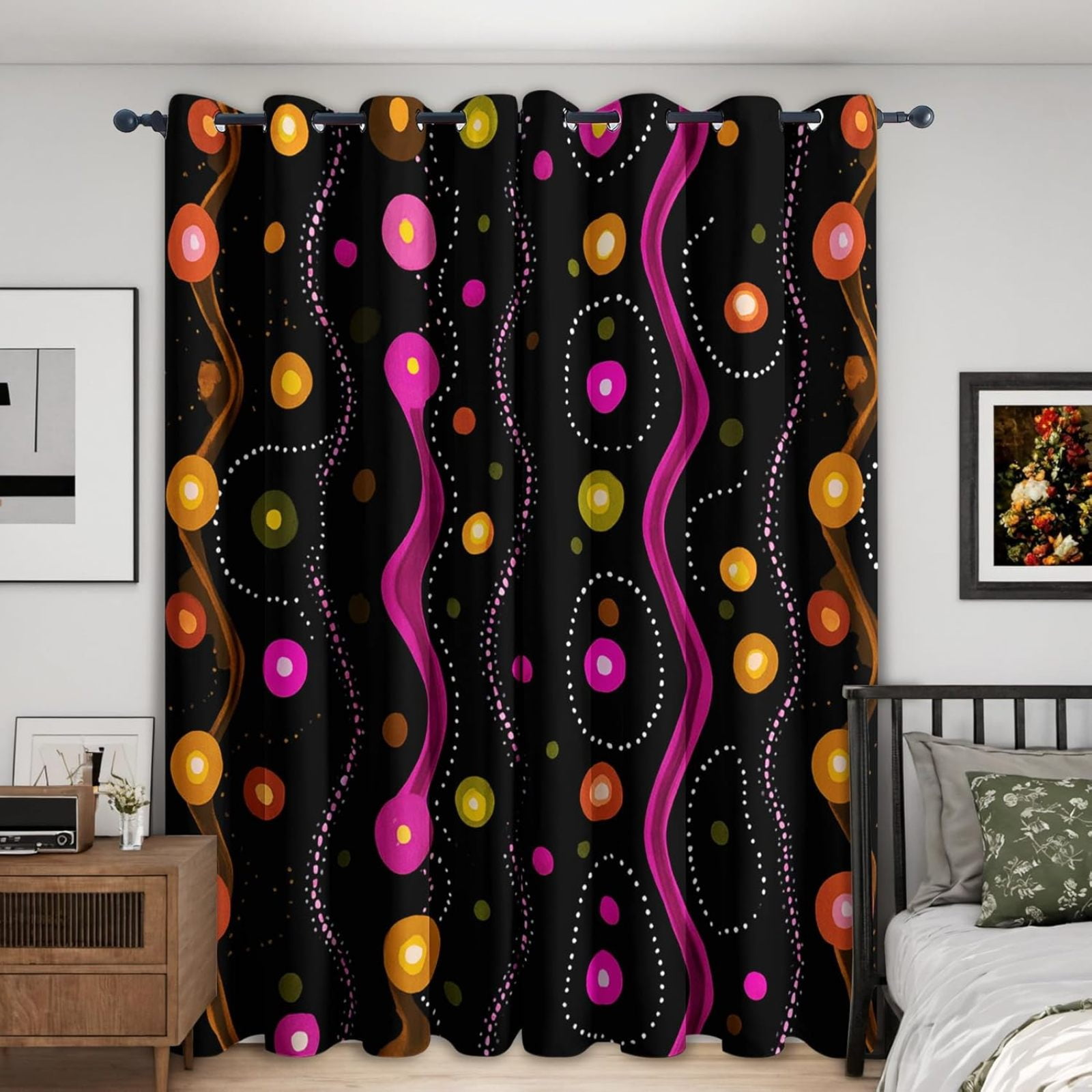 Abstract Curtains For Living Room Colorful Dots Pattern Design Blackout ...
