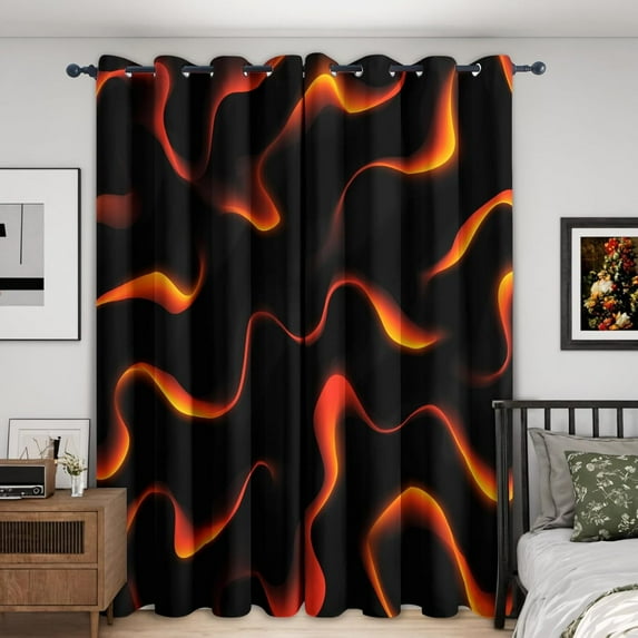 Abstract Curtains For Living Room, Modern Black Orange Pattern Design ...