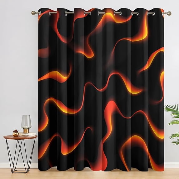 Abstract Curtains for Living Room, Modern Black Orange Pattern Design ...