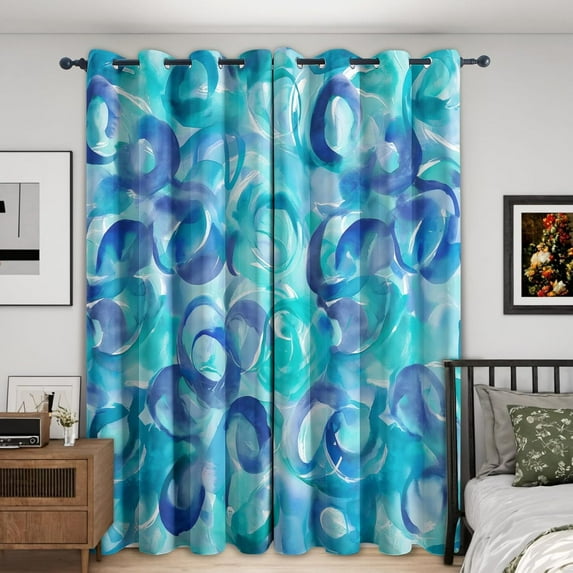 Abstract Curtains For Living Room , Modern Geometric Blue Pattern ...